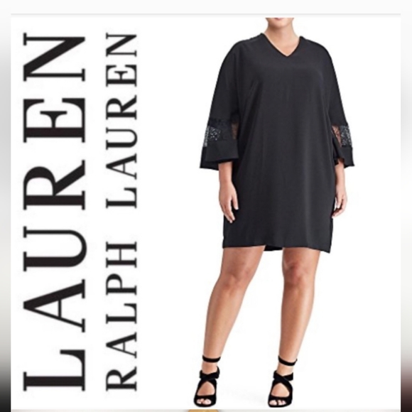 Lauren Ralph Lauren | Dresses | Ralph Lauren Black Lace Inset Flutter Sleeve Dress | Poshmark